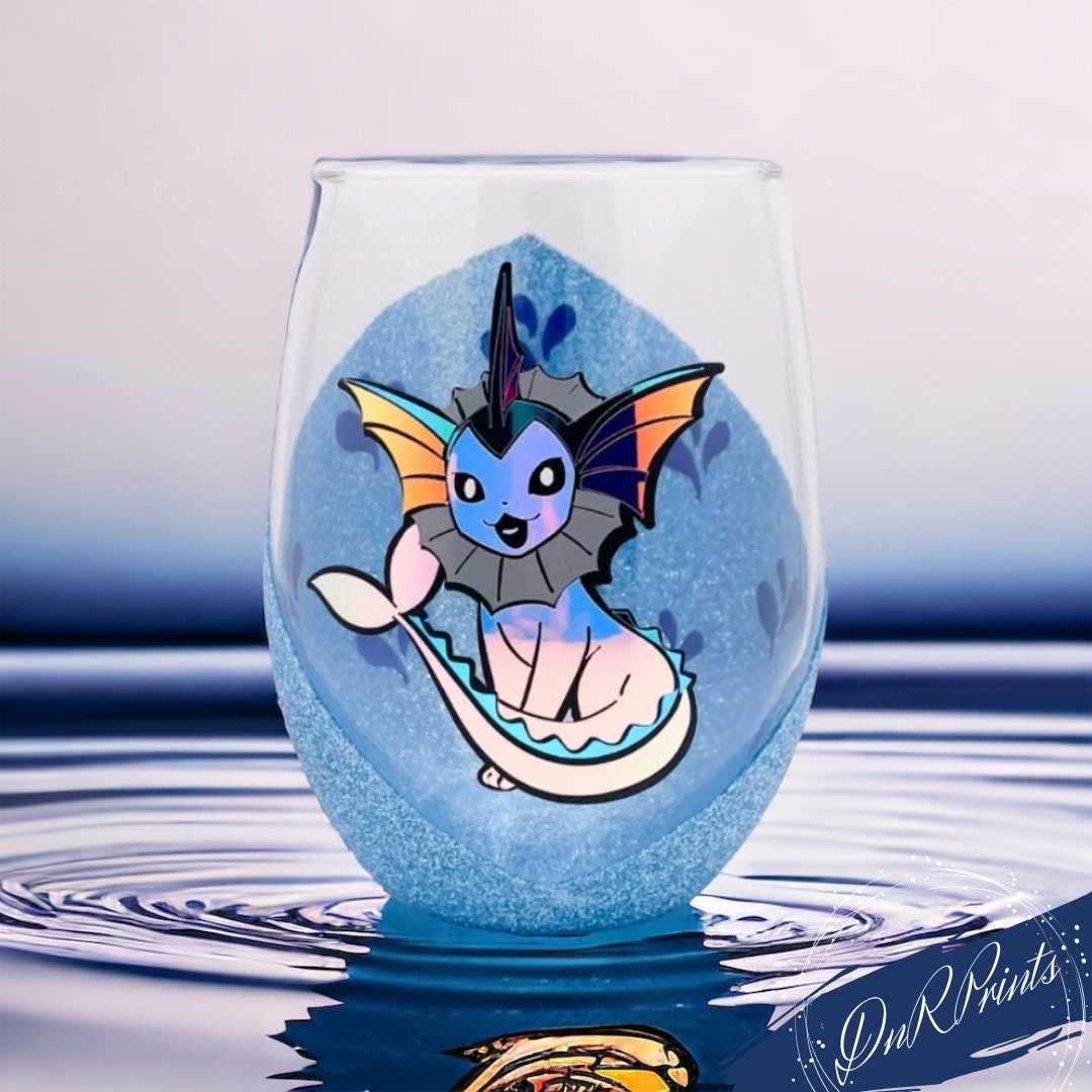 Vaporeon Glitter Wine Glass, Pokemon Inspired Stemless Glass - Etsy