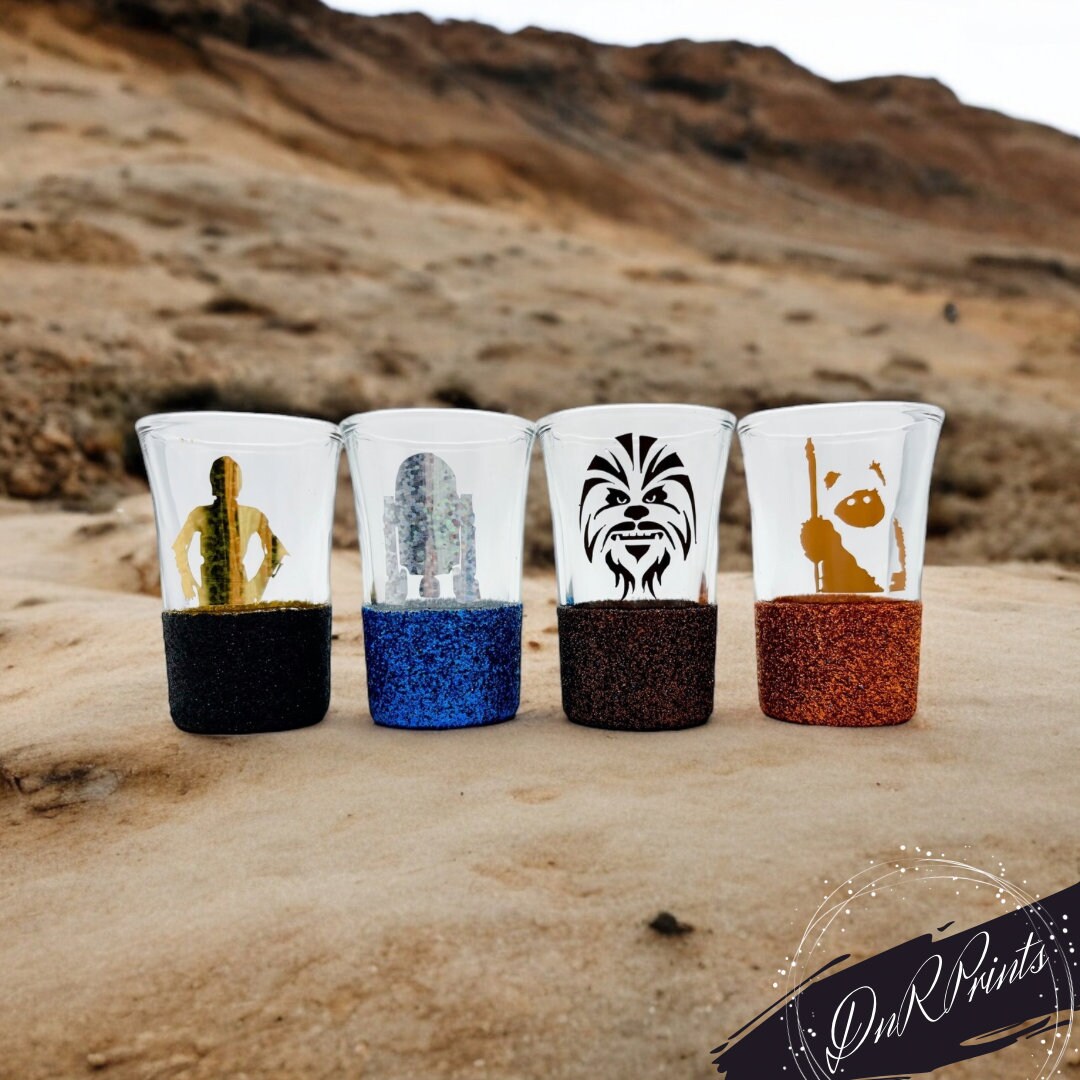 Star Wars Glittered Shot Glass Set: Galaxy Droid Party Glasses - Etsy