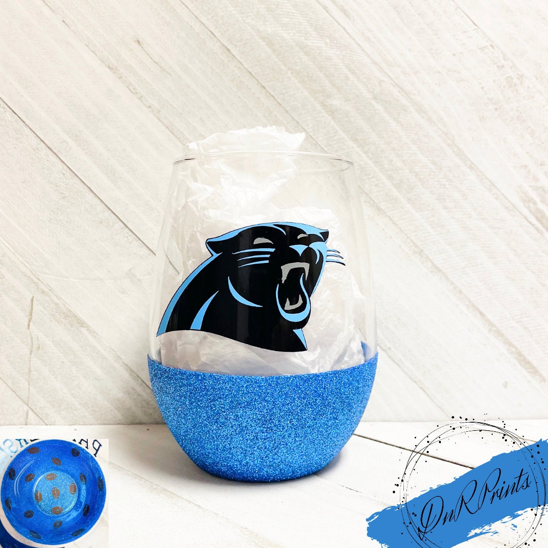 Carolina Panthers Footba Wine Glass / Glittered Stemless Wine Glass ...