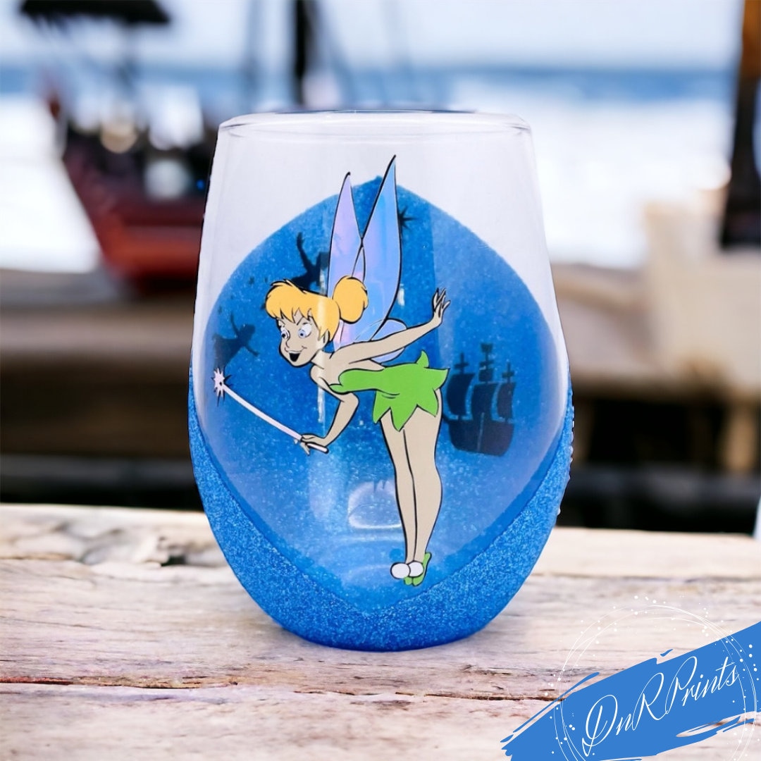 Tinkerbell Fairy Glittered Wine Glass /fairy Wine Tumbler/ Peter Pan ...