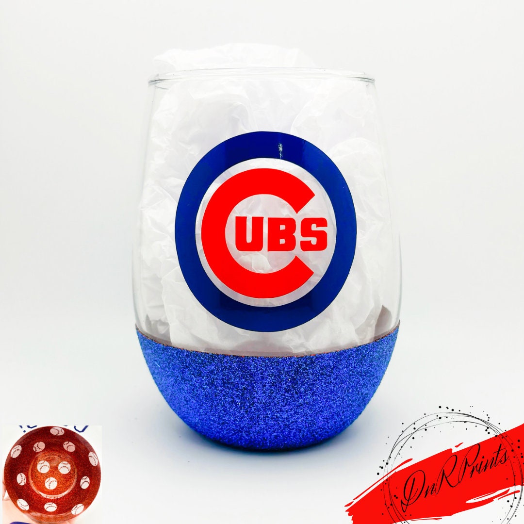 Chicago Cubs Baseball Wine Glass / Glittered Stemless Baseball Glass ...