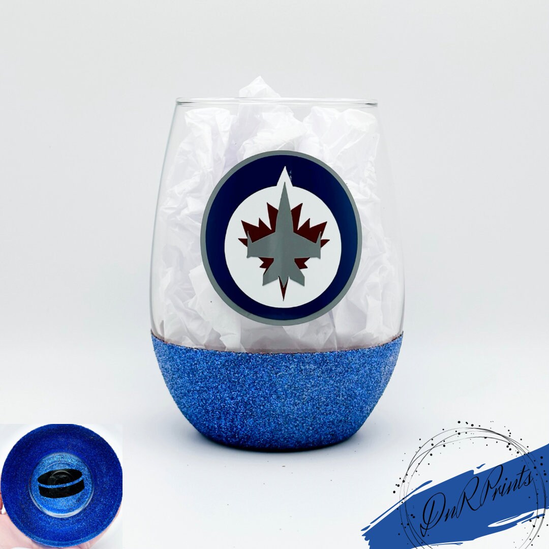 Winnipeg Jets Hockey Wine Glass / Stemless Glittered Hockey Glass ...