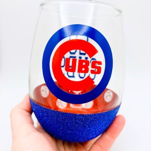 Chicago Cubs Baseball Wine Glass / Glittered Stemless Baseball Glass ...