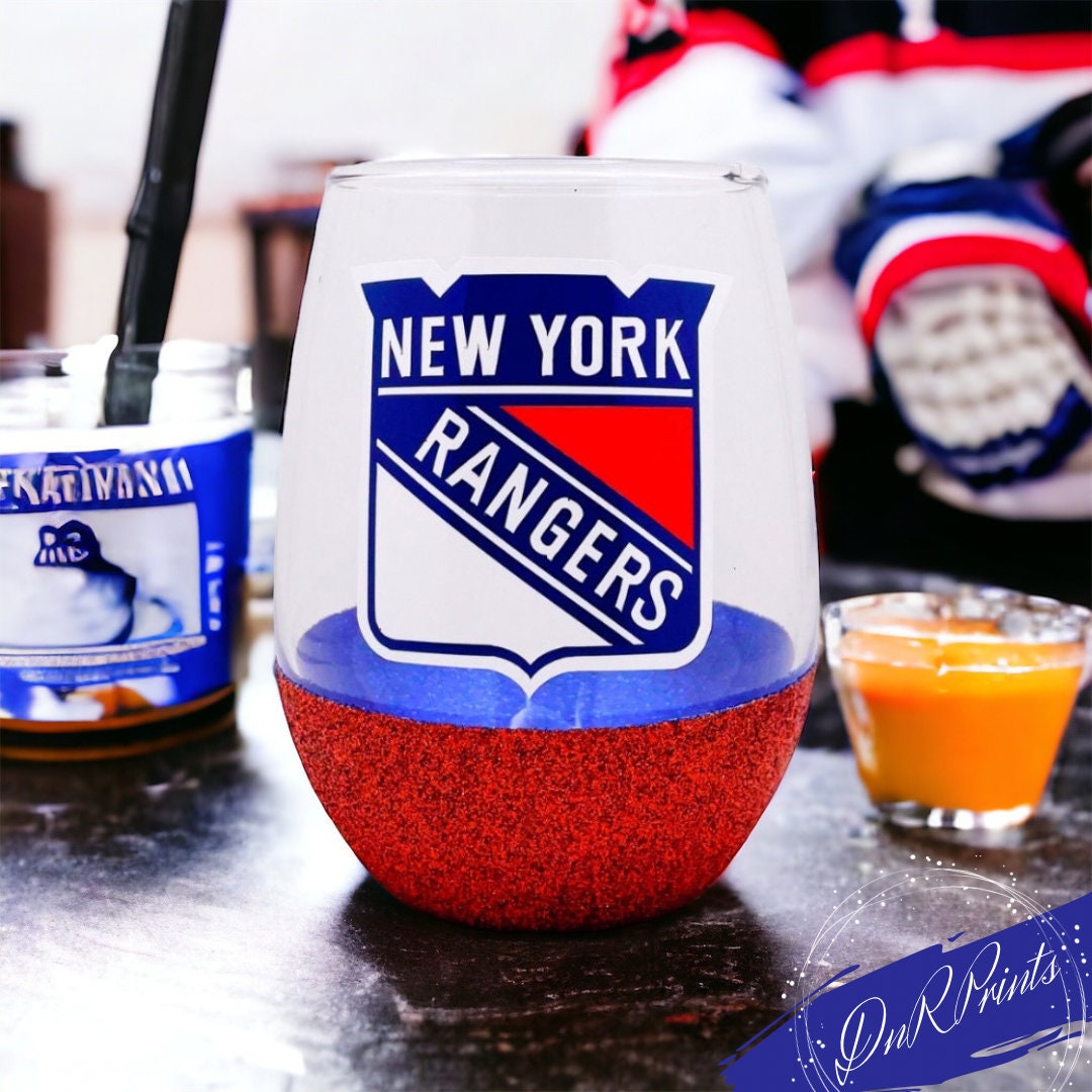 New York Rangers Hockey Wine Glass / Stemless Glittered Hockey Glass ...
