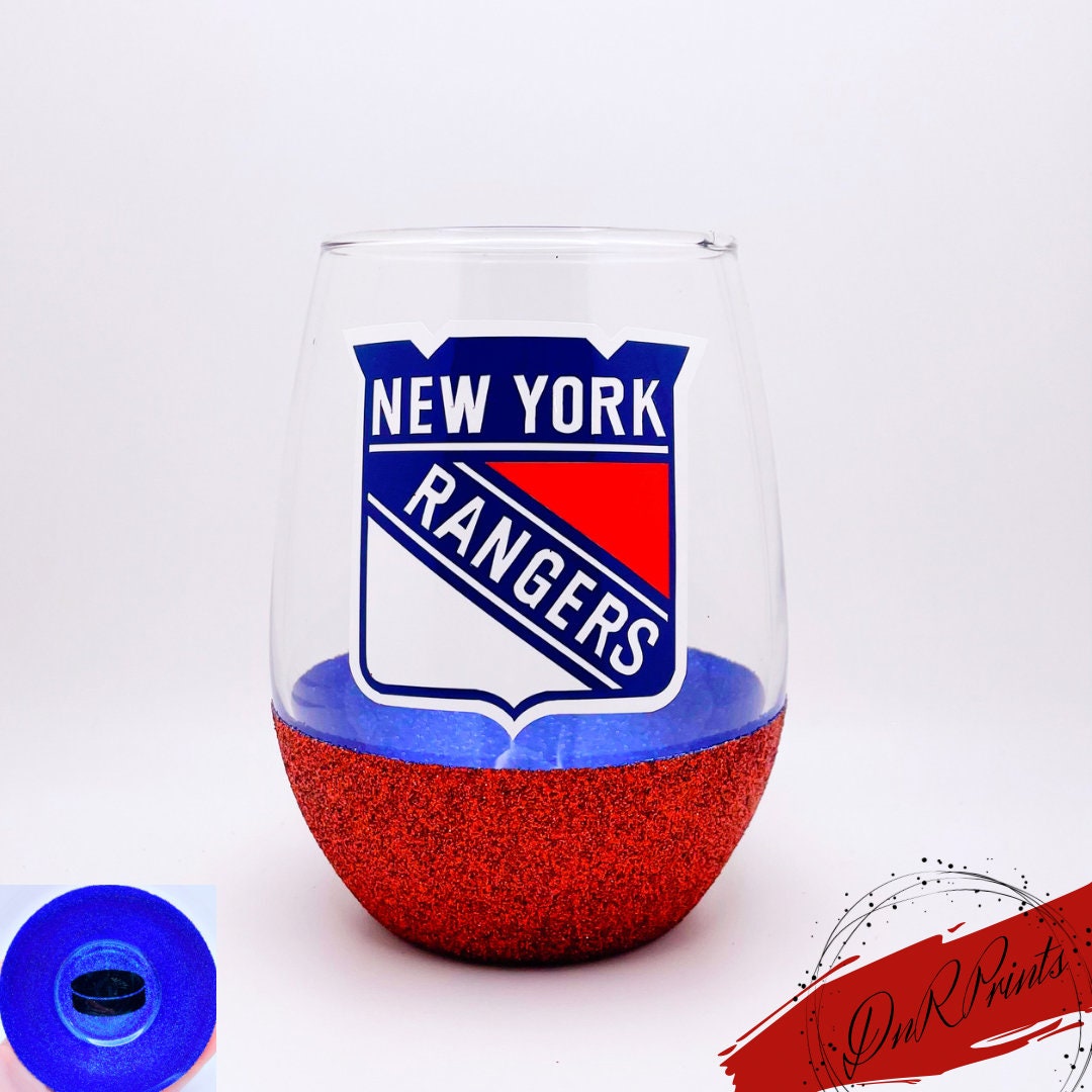 New York Rangers Glitter Wine Glass / Hockey Glass / Sports - Etsy