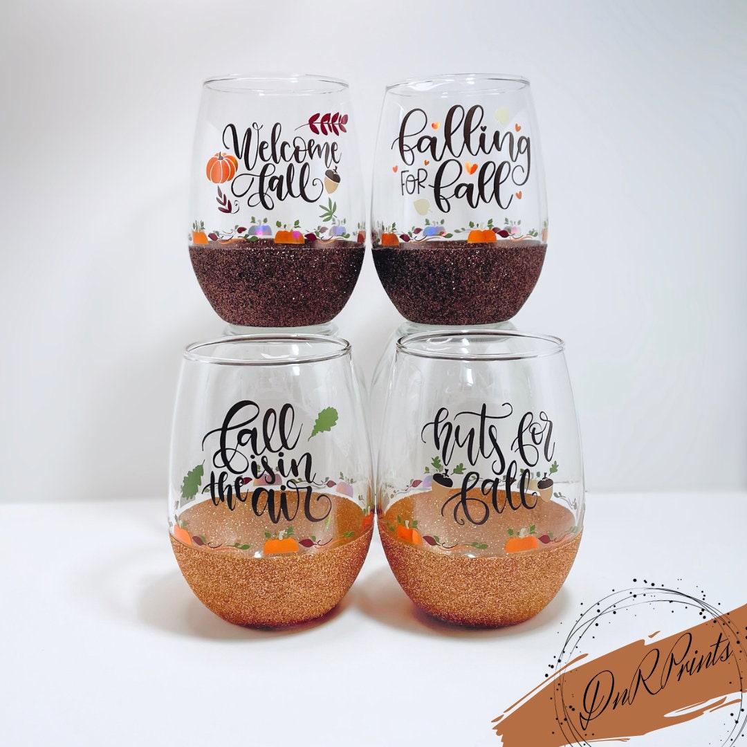 Fall Glitter Wine Glass Collection / Autumn Glass Set / Leaves / Fall ...