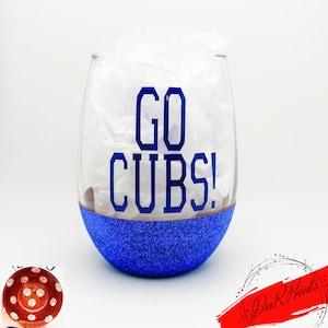 Chicago Cubs Baseball Wine Glass / Glittered Stemless Baseball Glass ...