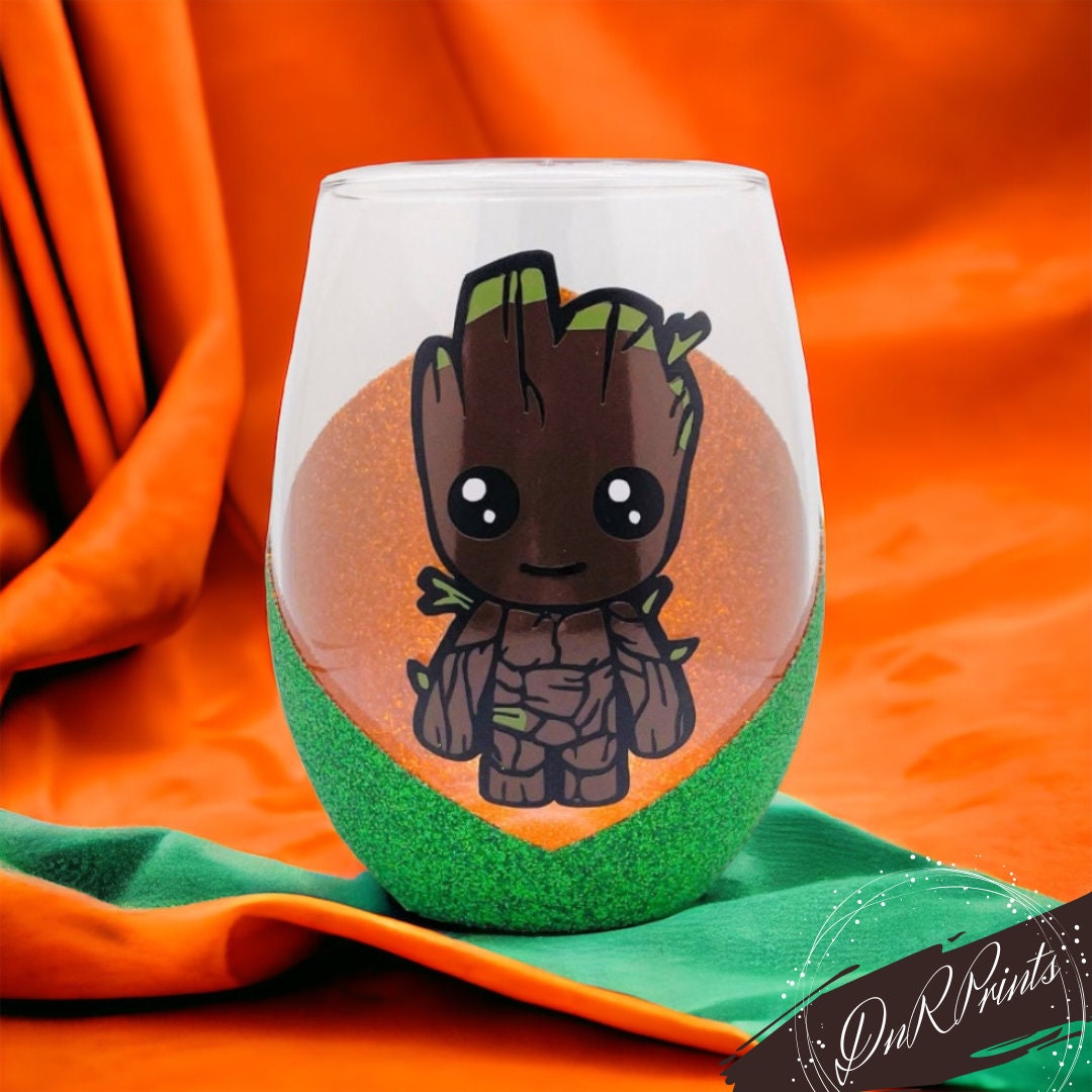 Baby Groot Inspired Glitter Wine Glass / Cartoon Characters / Guardians ...