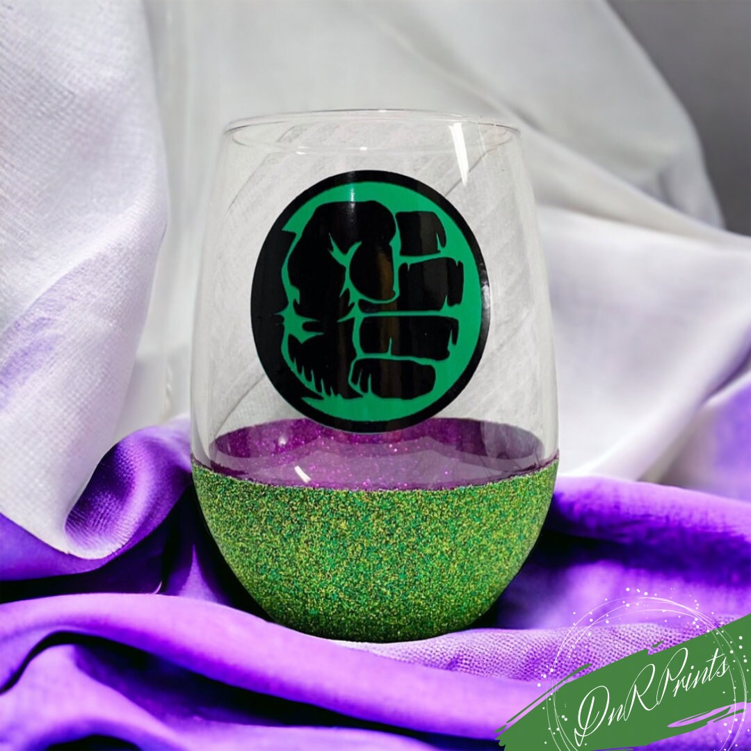 The Hulk Stemless Wine Glass: Glittered Avengers Superhero Cup - Etsy