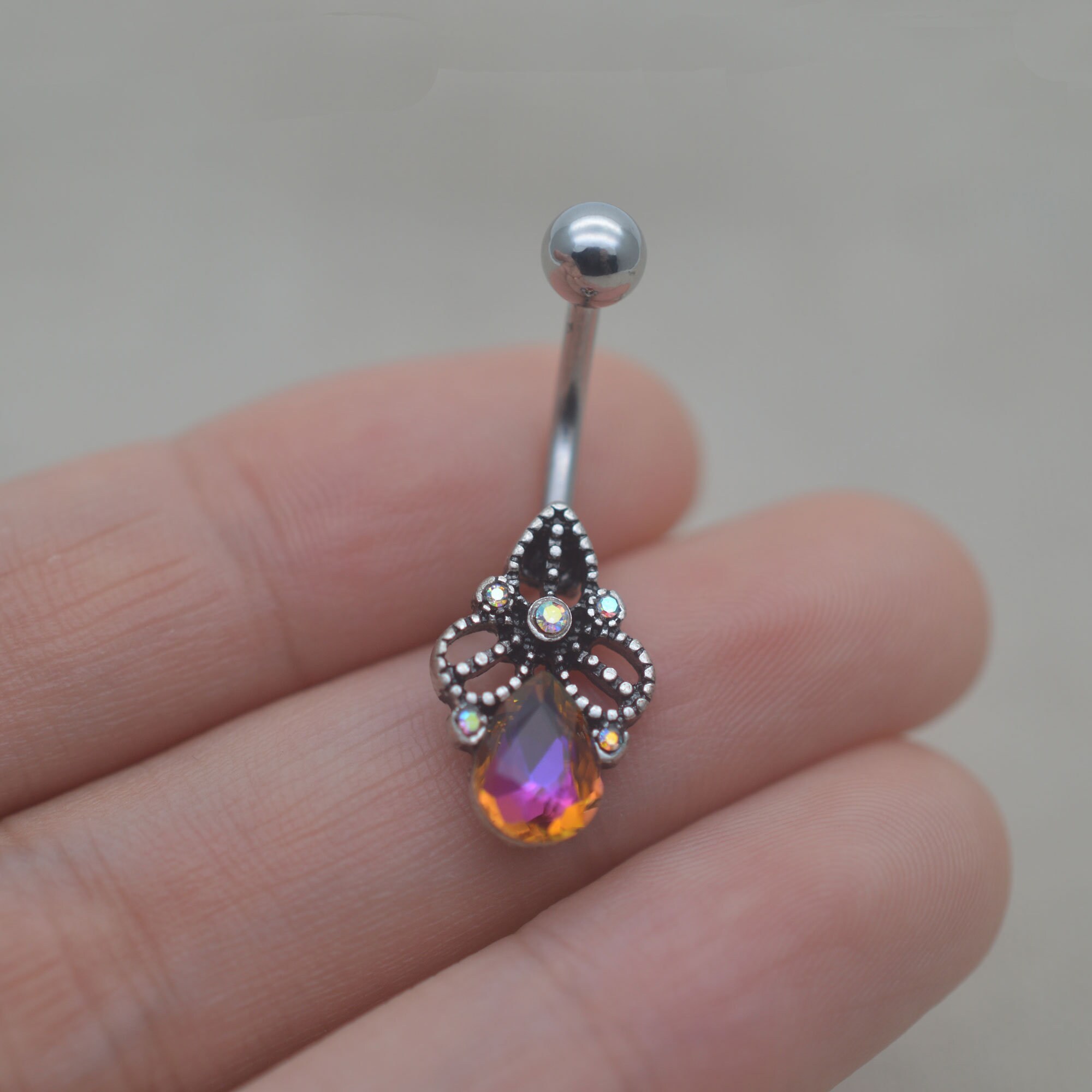 Yellow Diamond Belly Button Ringteardrop Belly Button | Etsy