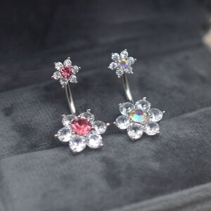 Red Diamond Flower Belly Button Ring,belly Button Jewelry,red Navel ...