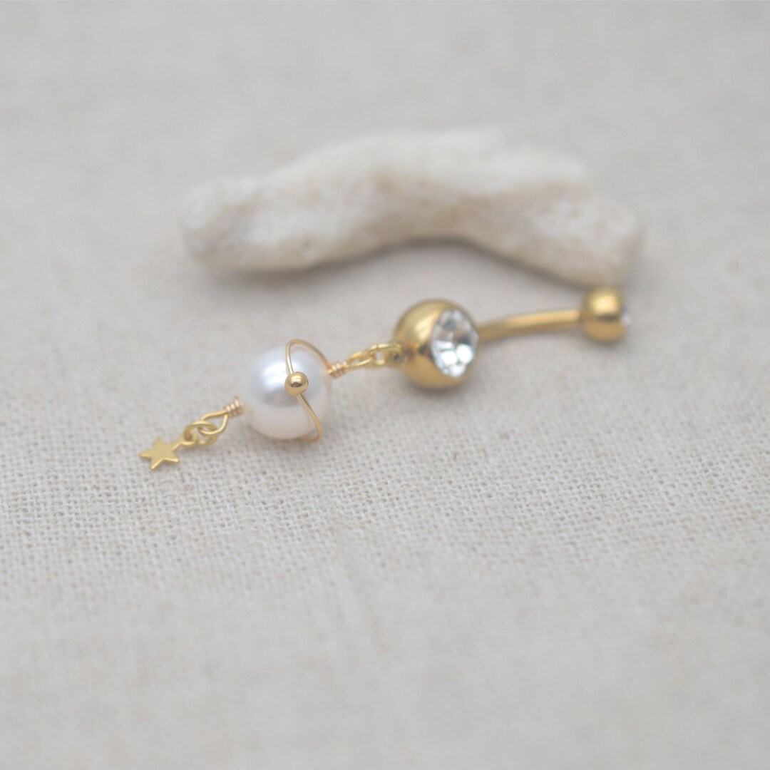 Belly Button Ring,pearl Belly Button Jewelry,saturn Navel Ring ...