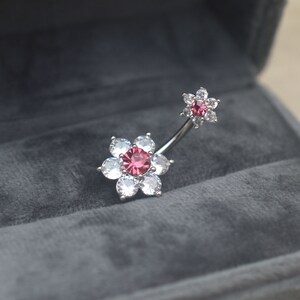 Red Diamond Flower Belly Button Ring,belly Button Jewelry,red Navel ...