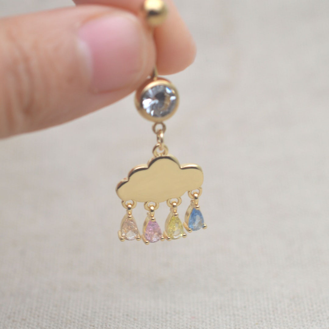 Raindrop Belly Button Rings,cloud Belly Button Jewelry,glittery Navel ...