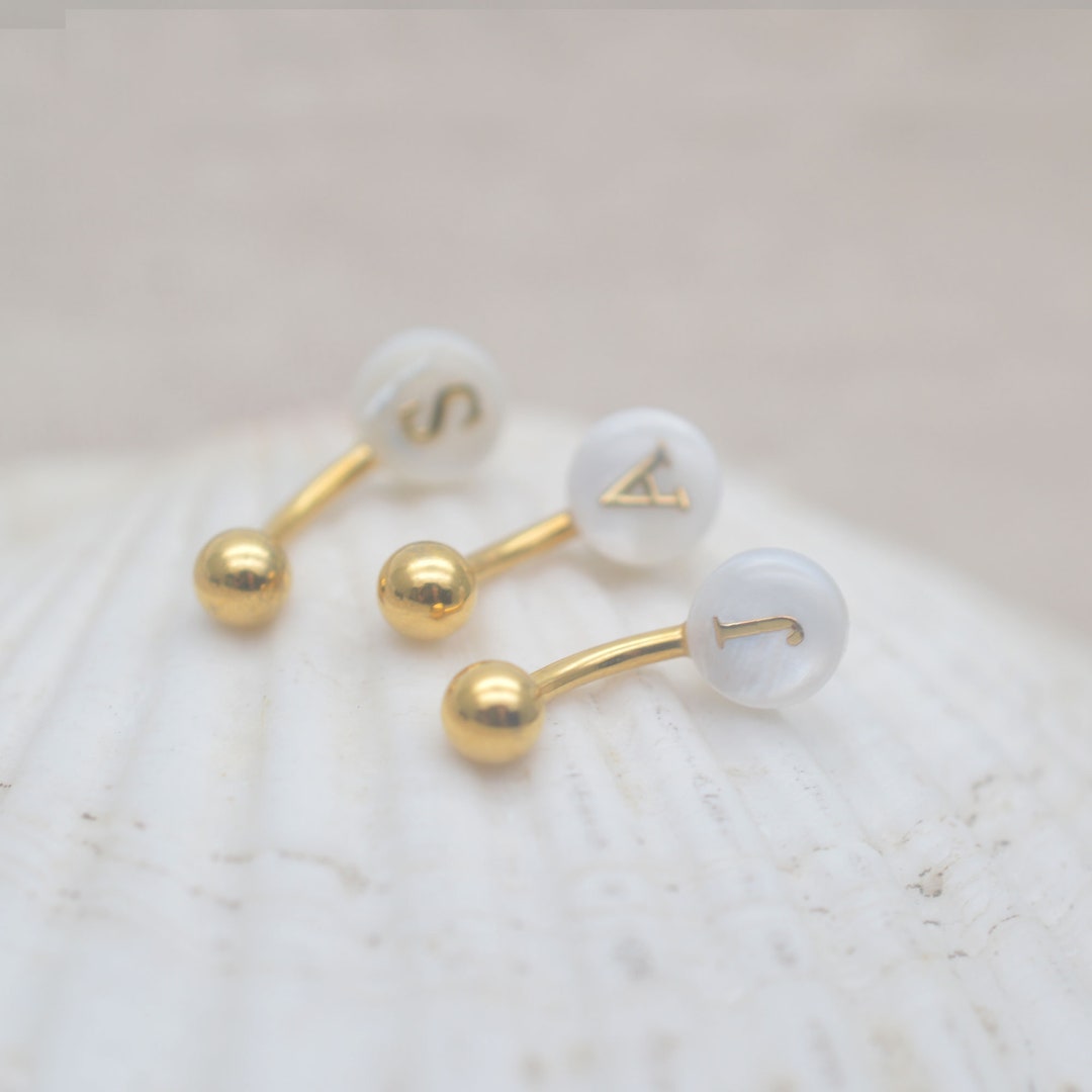 Initial Belly Button Rings,natural Shell Belly Button Jewelry,delicate ...