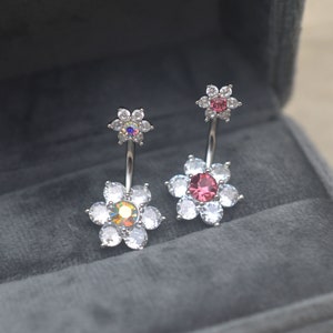 Red Diamond Flower Belly Button Ring,belly Button Jewelry,red Navel ...