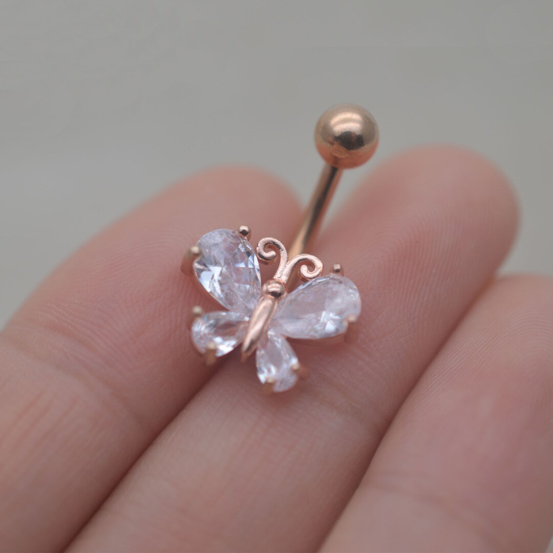 Belly Button Ring,butterfly Belly Button Jewelry,crystal Navel Ring ...