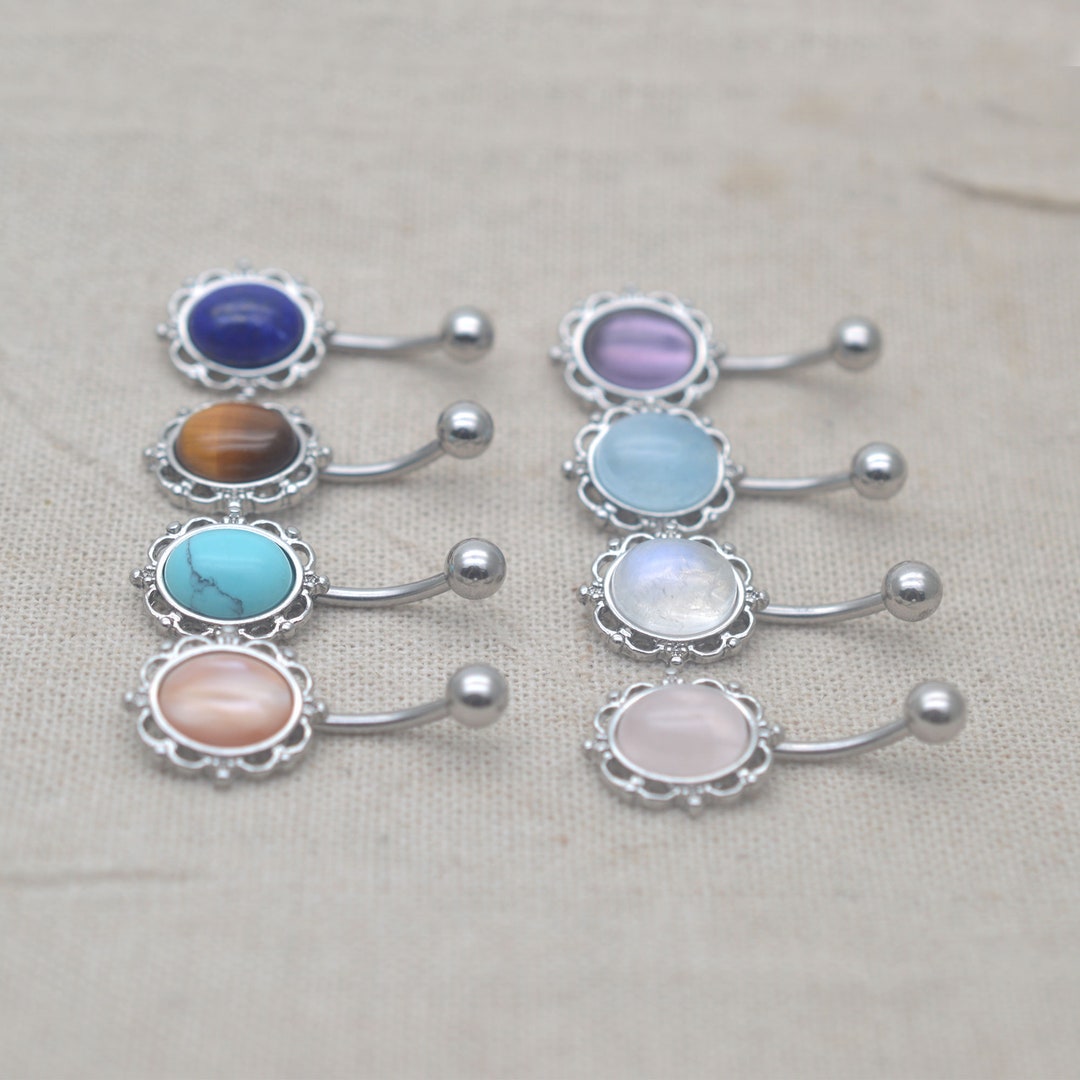 Gemstone Belly Button Ringsbelly Button Jewelryoval Navel - Etsy