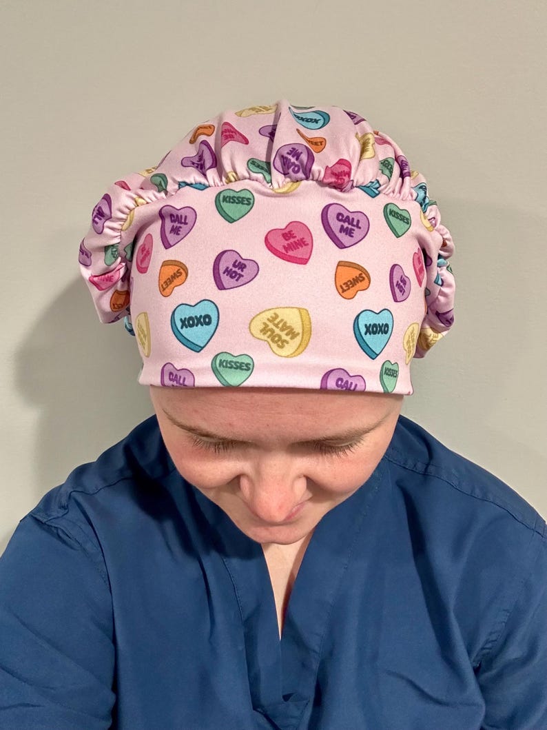 Valentines Candy Scrub Cap, Handmade Stretchy Soft Comfort, Chemo Cap ...