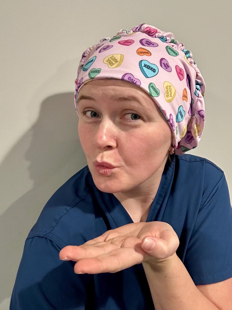 Valentines Candy Scrub Cap, Handmade Stretchy Soft Comfort, Chemo Cap ...