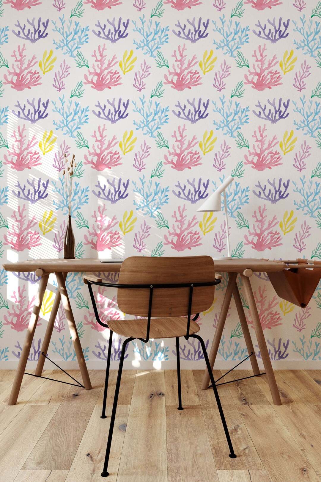 Watercolor Coral Reef Wallpaper, Rainbow Color, Bathroom Removable or ...
