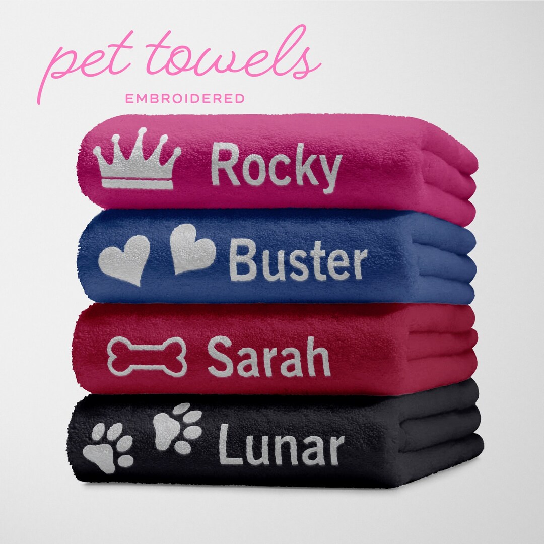 Personalised Embroidered Extra Large Dog Towel Gift, Paw, Bone Pet ...