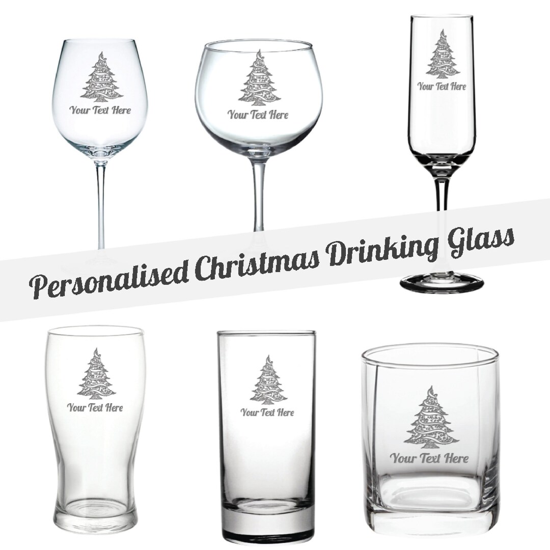 Personalised Glass Engraved Glasses Christmas Gift, Custom Text on ...