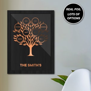 Custom Foil Metallic Family Tree, Personalised Foiled Family Tree Gold ...