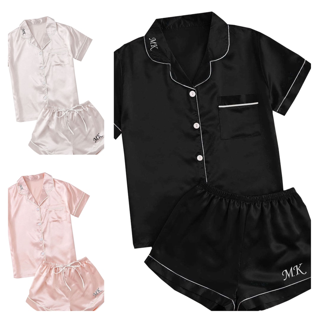 Personalised Satin Pyjamas With Piping | Monogram Pjs | Personalised ...
