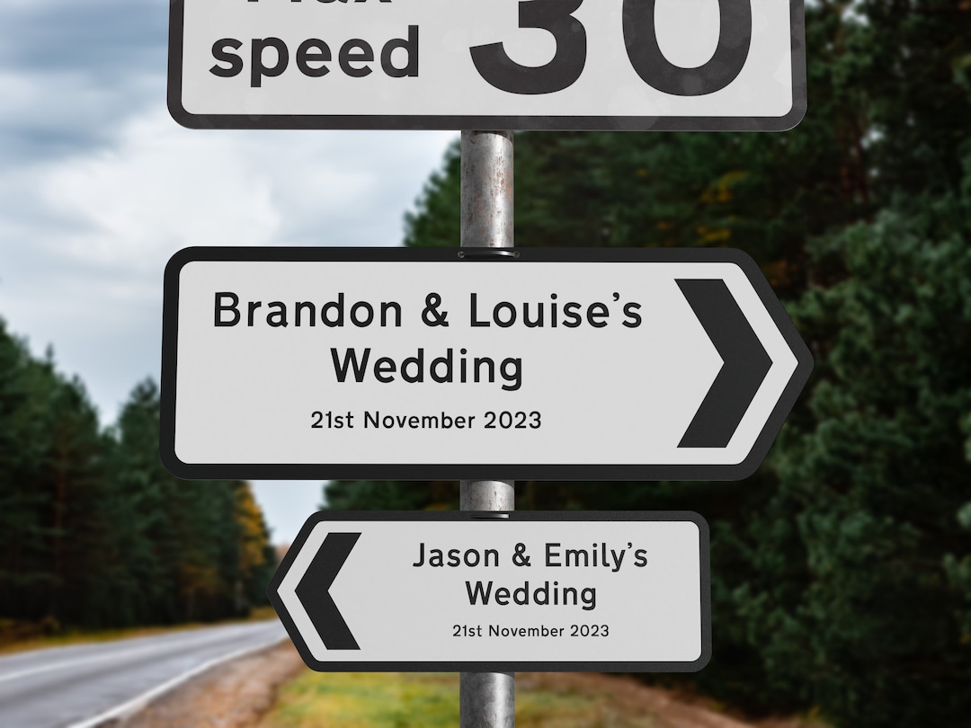 Personalised Metal Wedding Sign, Direction Road Arrow Sign White ...