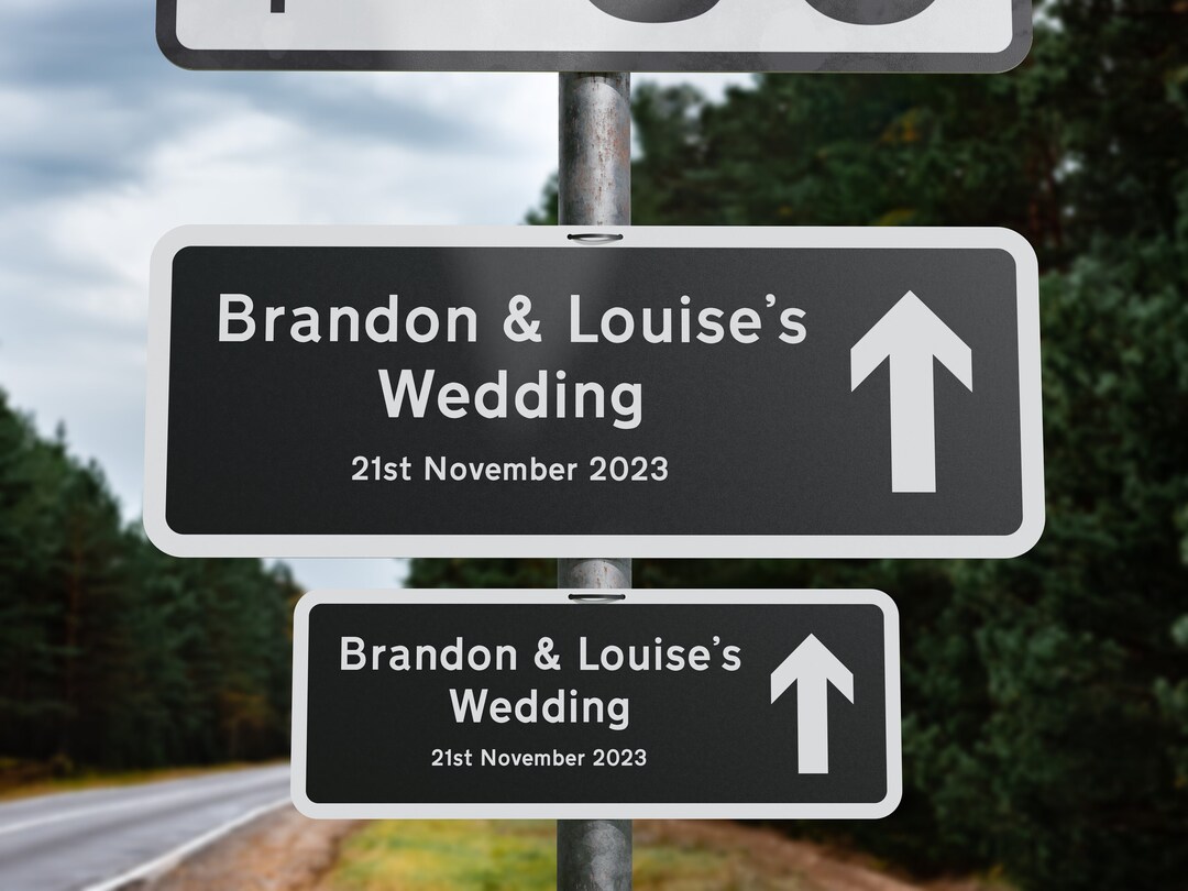 Personalised Metal Wedding Sign, Rectangle Road Arrow Sign Black ...