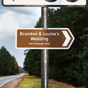 Personalised Metal Wedding Sign, Direction Road Arrow Sign Brown ...