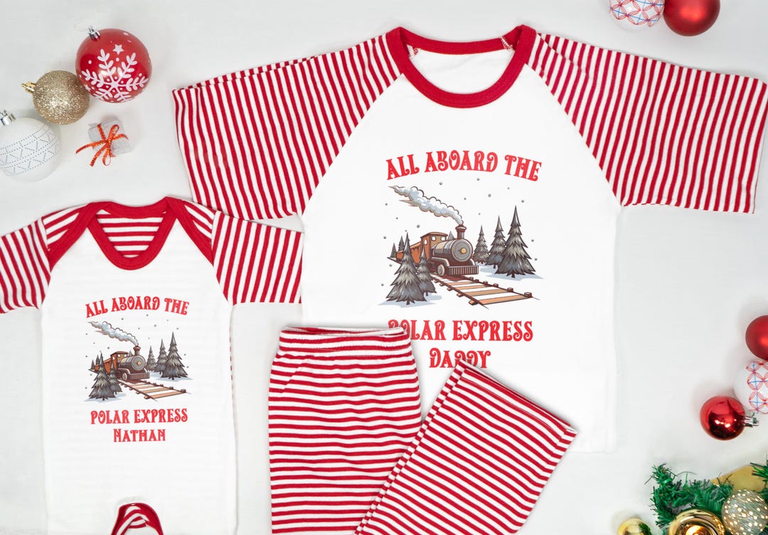 Personalised Polar Express Family Pyjamas - ‘all Aboard’ Christmas Pjs ...