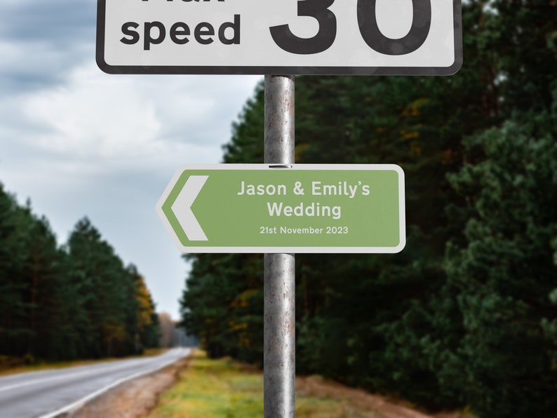 Personalised Metal Wedding Sign, Direction Road Arrow Sign Green ...