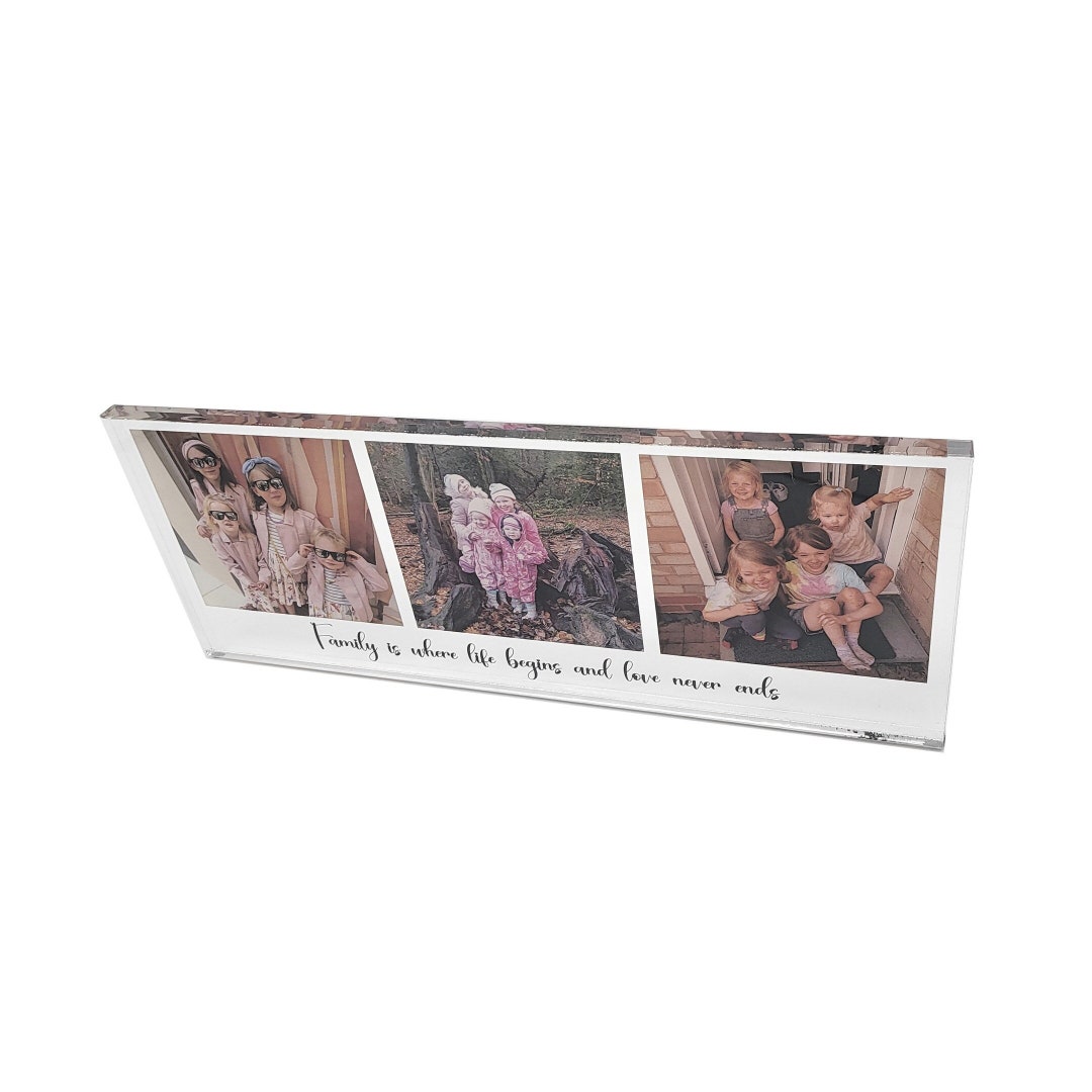 Personalised Triple Collage Family Photo Block Printed, Glass Like ...