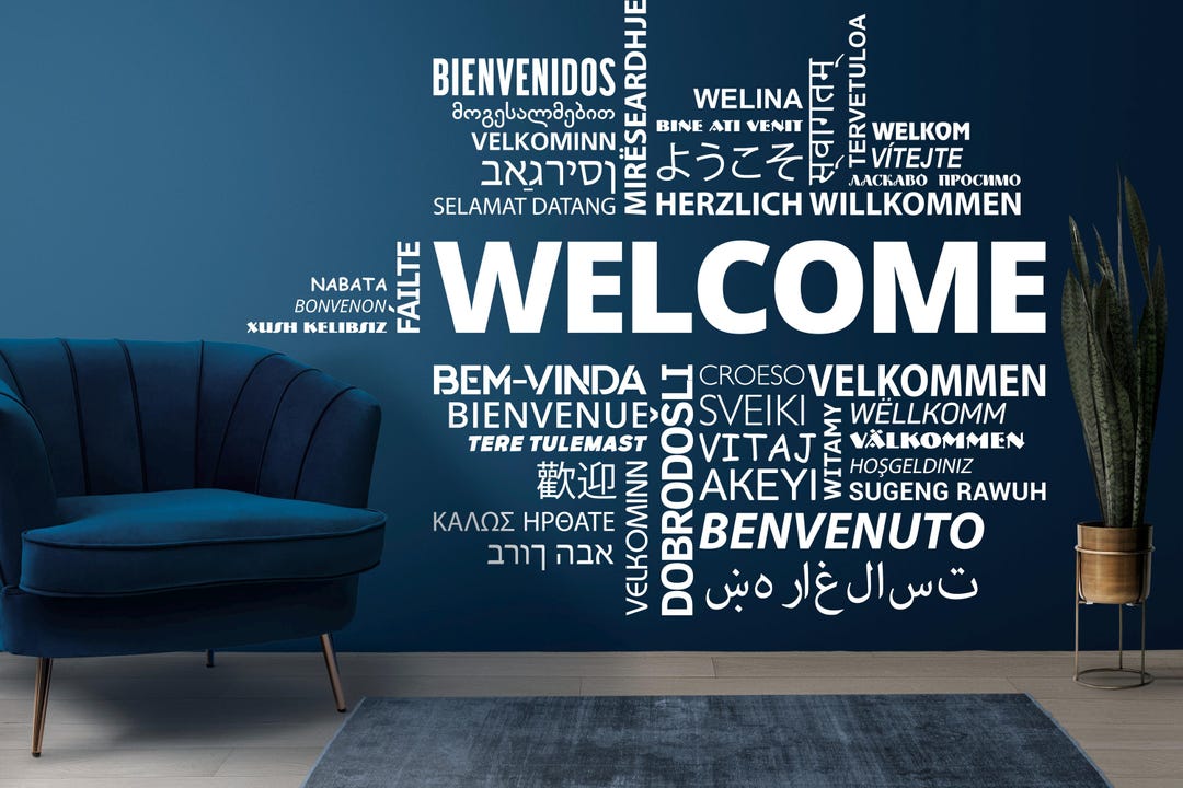 Large Welcome in Different Languages Teamwork Decal, Сustomizable Words ...