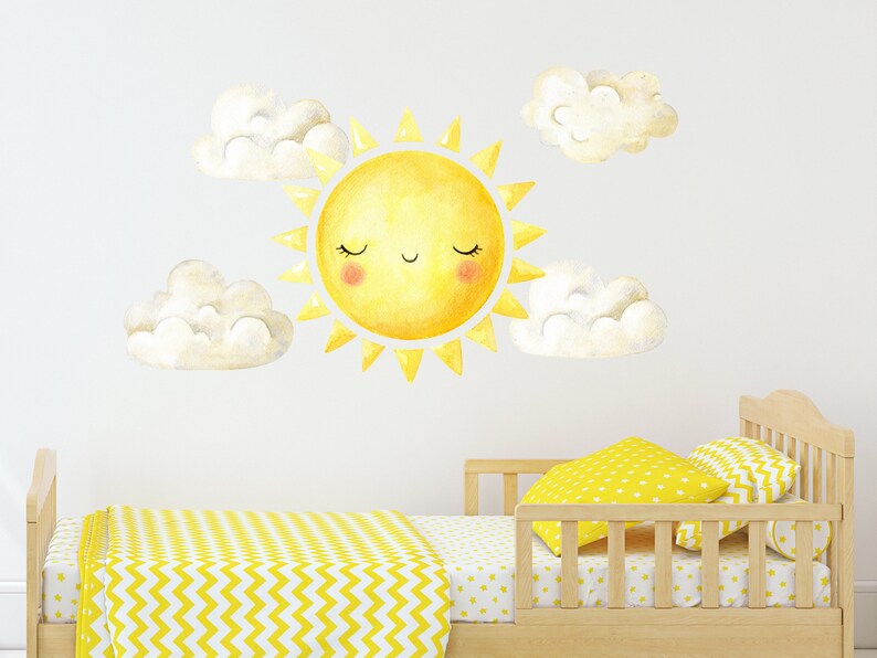 Sun and Puffy Cloud Wall Decals. Sun Nursery Stickers. Girls | Etsy