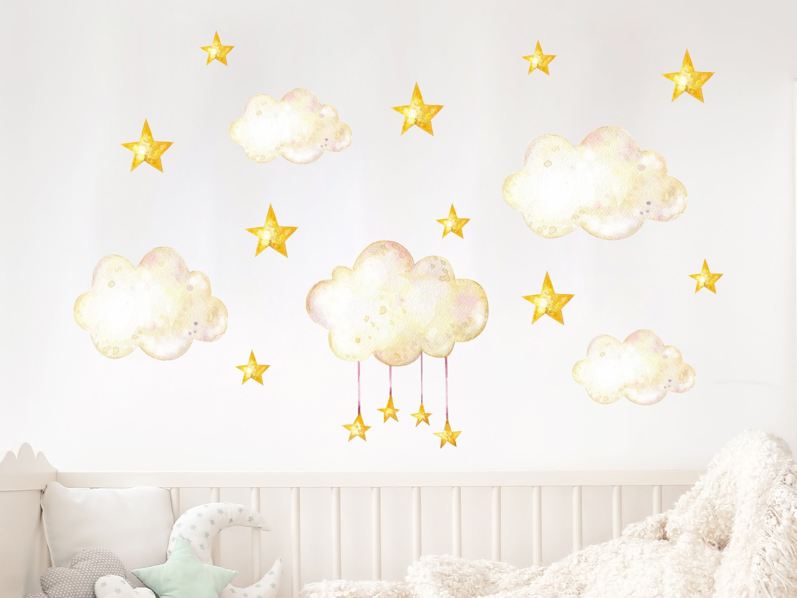 Puffy Cloud Wall Decals. Set Clouds and Stars Nursery | Etsy