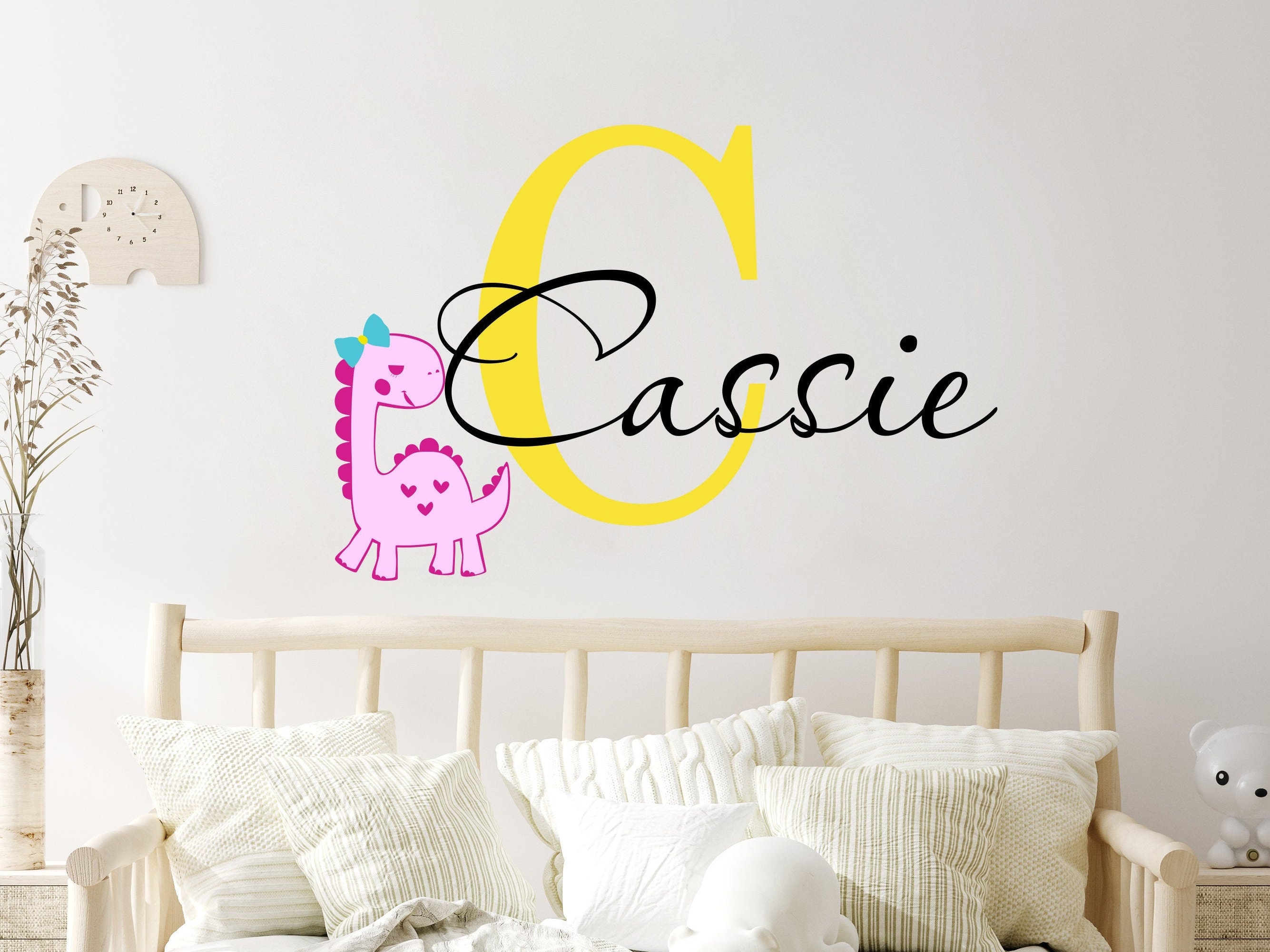 Dinosaur Name Wall Decal. Dinosaur Nursery Above Bed for | Etsy