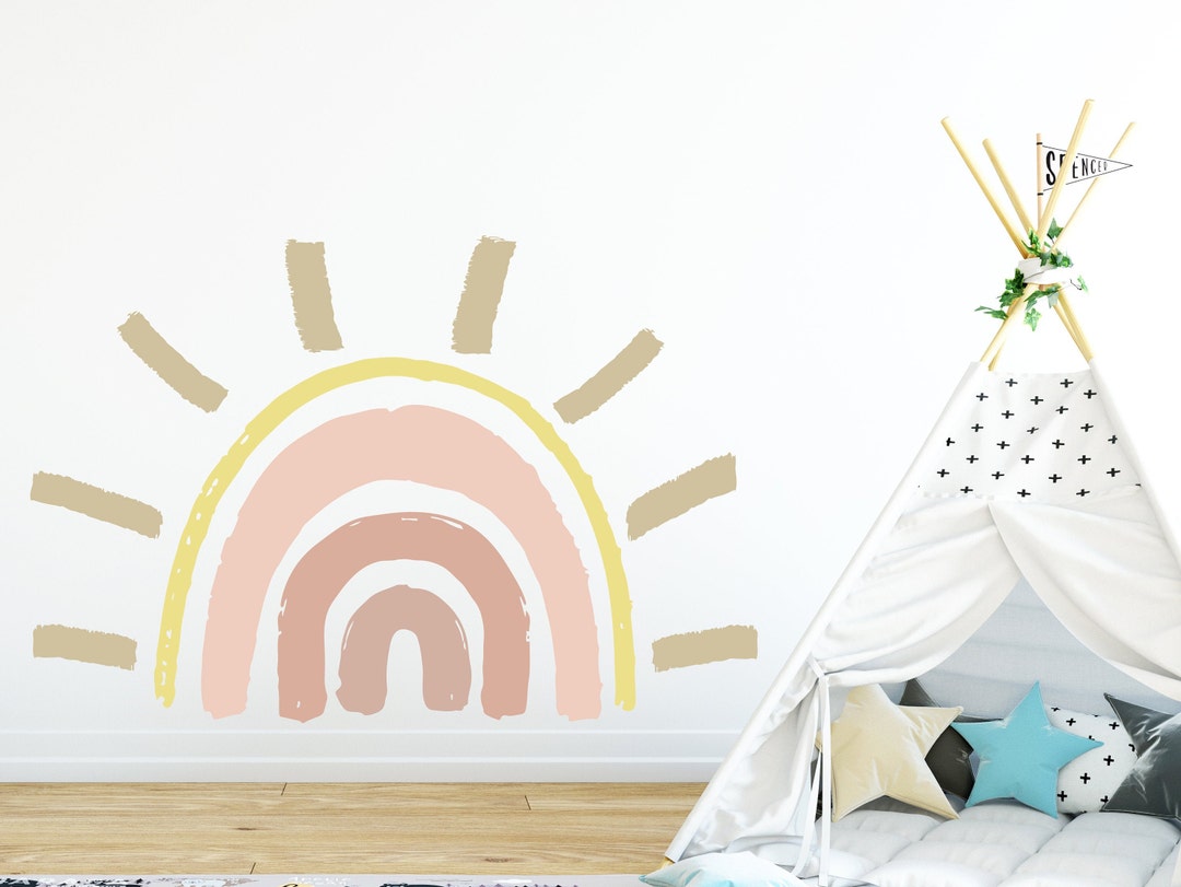 Boho Rainbow Sun Wall Decal. Sun Decal for Above Bed. Large Boho ...