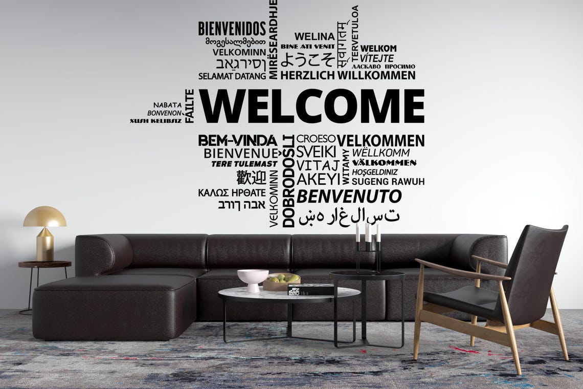 Large Welcome in Different Languages Teamwork Decal, Сustomizable Words ...