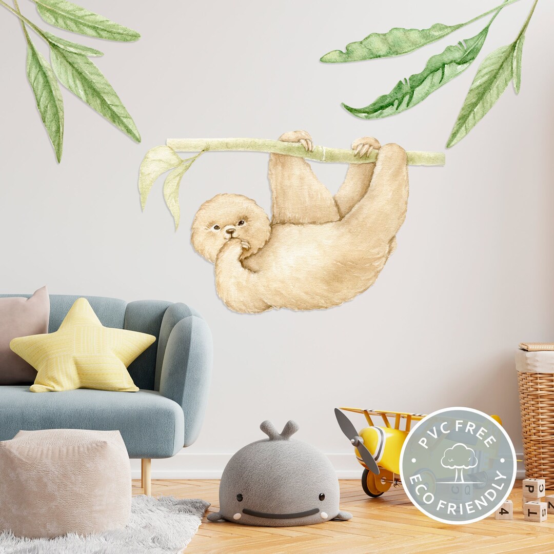Sloth Wall Decal Kids Room, Jungle Themed Nursery Decals Girl Room ...