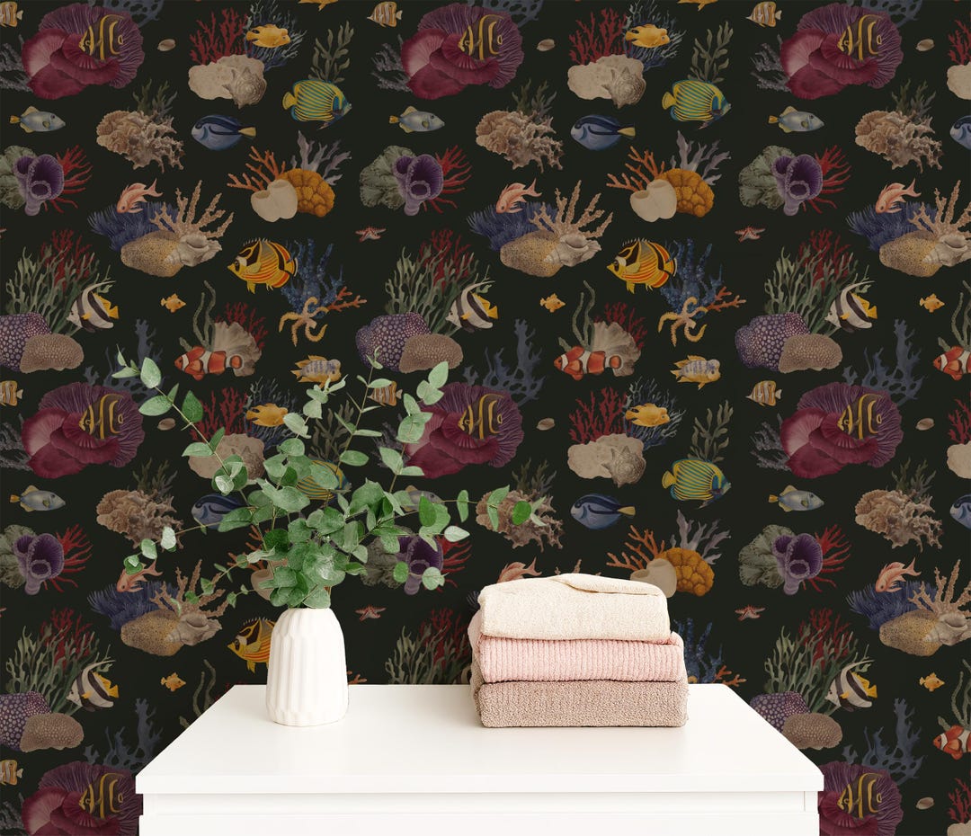 Exotic Fish Pattern Wallpaper, Tropical Ocean Mural With Colorful Fish ...