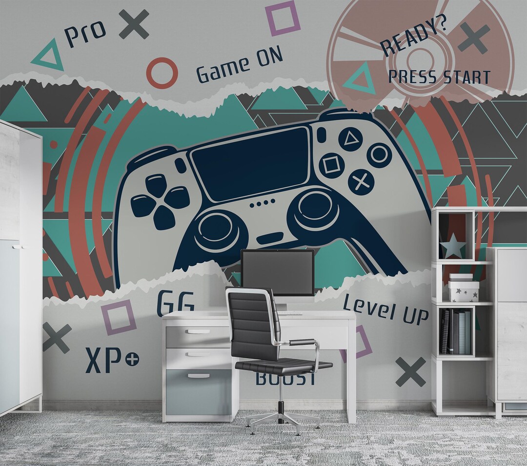 Gamer Wall Mural for Teens, Video Game Controller Bedroom Wallpaper ...