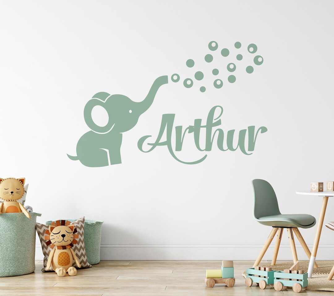 Personalized Elephant Name Wall Decal for Boys Nursery, Custom Name ...