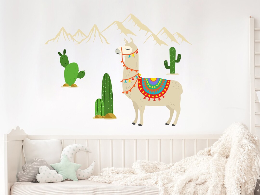 Llama Wall Decals Kids. Mountains Wall Decal. Boho Alpaca Nursery Decor ...