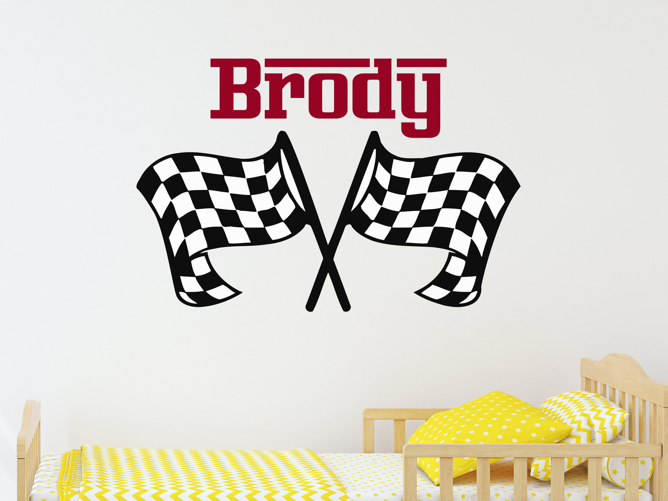 Checkered Flags Boys Name Decal for Above Bed. Personalized Name Kids ...