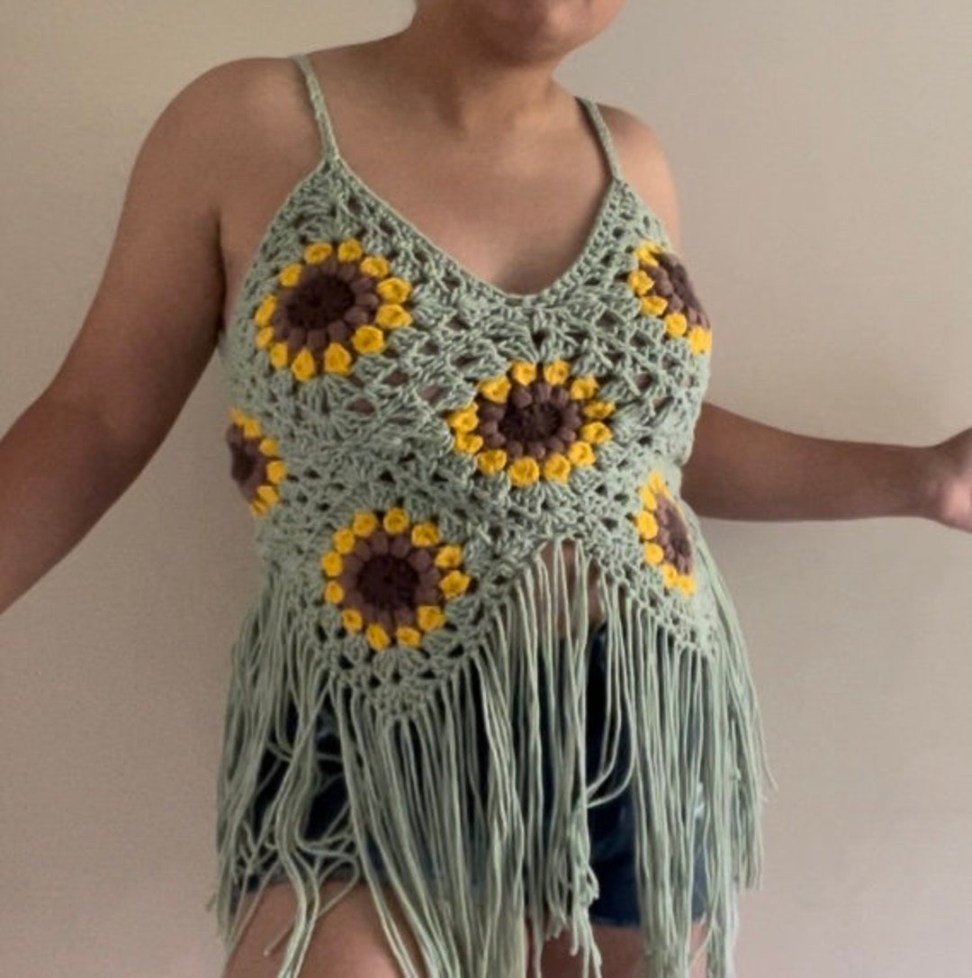 Sunflower Boho Top Leaf Green | Ready to Ship| Medium-l| Long Version ...