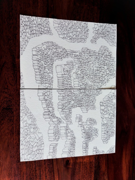 black and white Pen and ink hand-drawn map of fantasy town Digital Copy ...