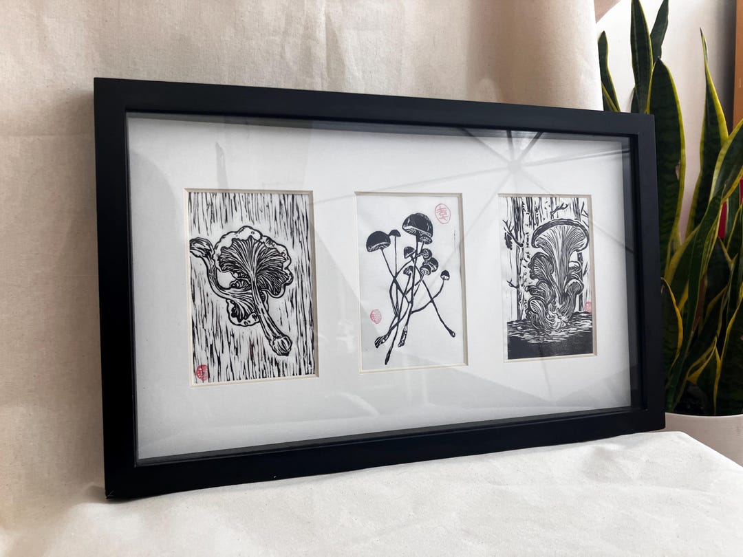 Three Mushroom Woodcut - Etsy